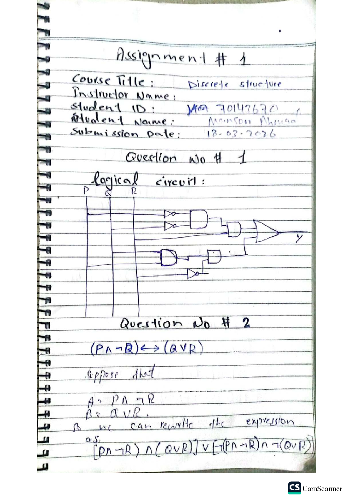 Discrete Structures Assignment 1 - Logic Circuits & Expressions - Studocu