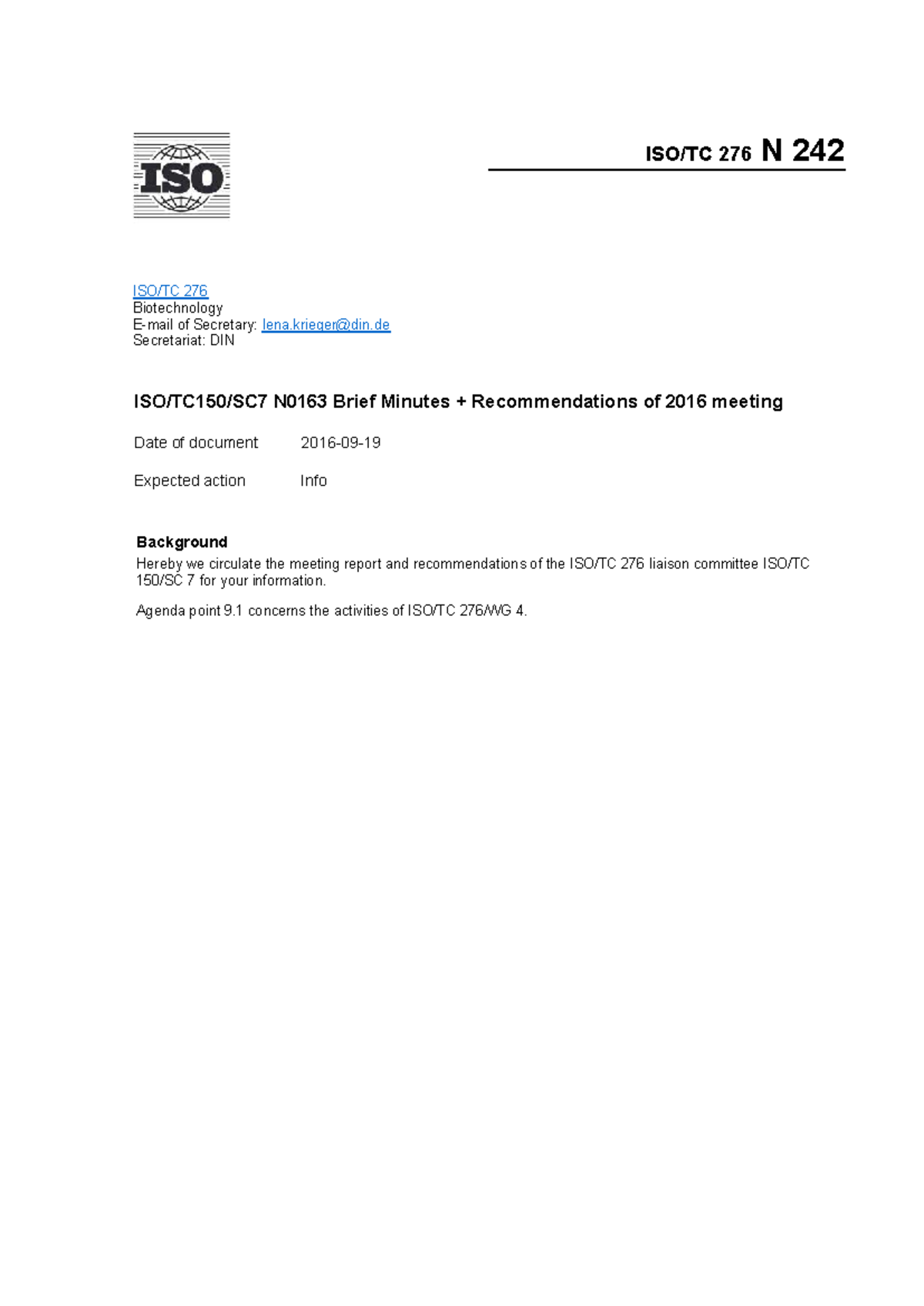 276 N 242 276 Brief Minutes & Resolutions from SC 7 Meeting 2016 - Studocu