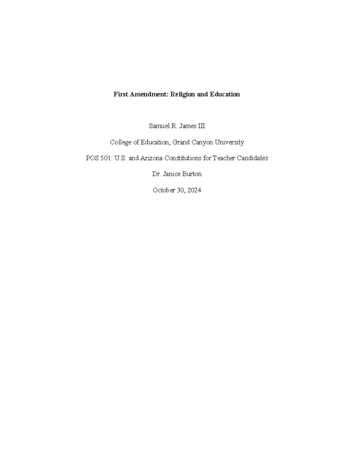 First Amendment: Religion in Education - POS 501 Insights by Sam James ...