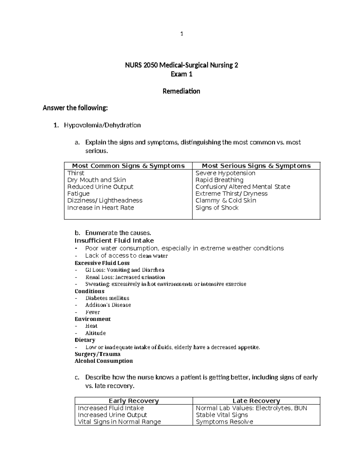 2050 Exam 1 Remediation - NURS 2050 Medical-Surgical Nursing 2 Exam 1 ...