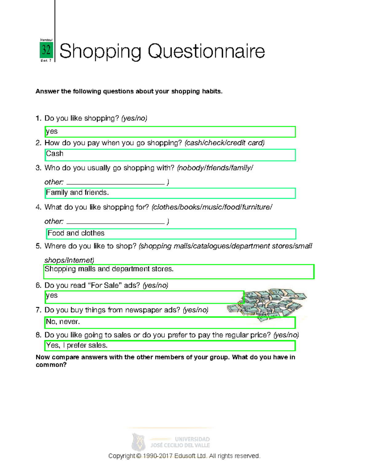 Basic I Handout 32: Unit 7 Shopping Questionnaire Insights - Studocu