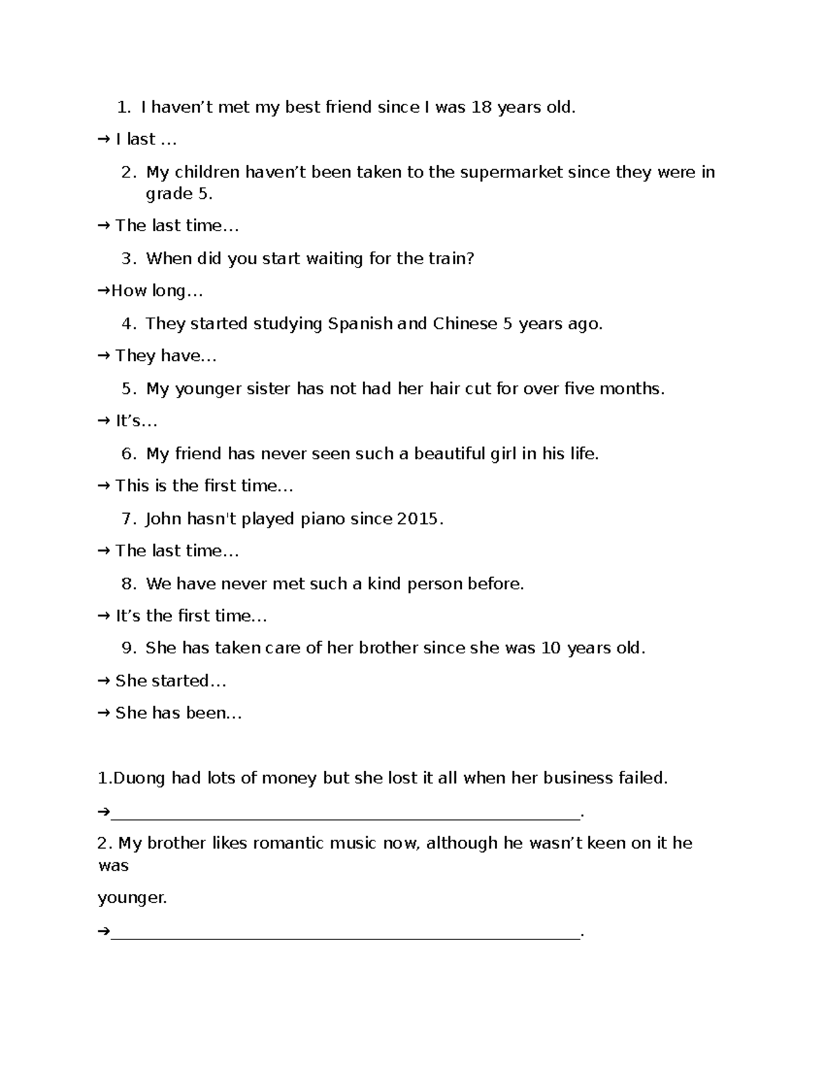 English Grammar Practice: Tenses and Sentence Structure - Studocu