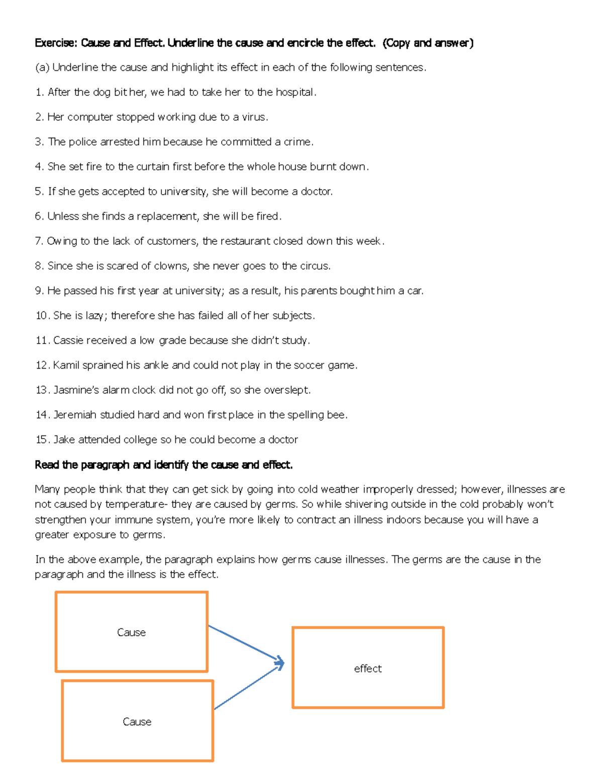 Cause and Effect Exercise: Identifying Relationships in Sentences - Studocu