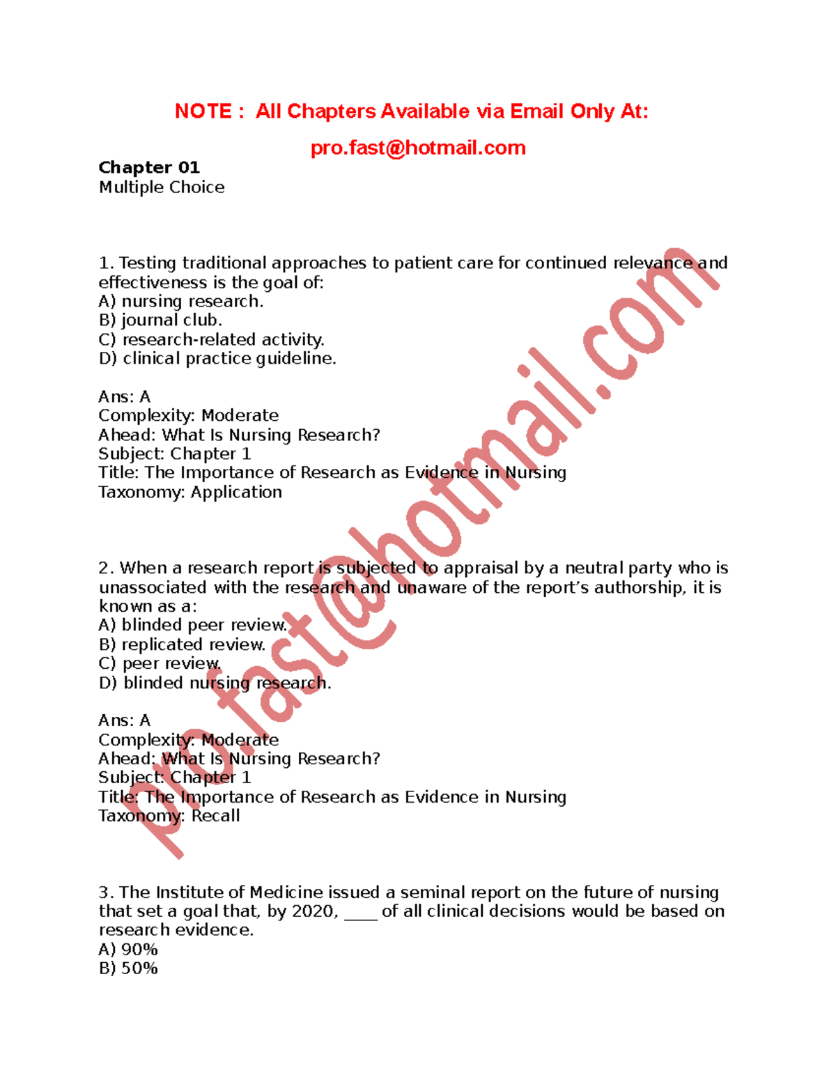 Test Bank and Solutions For Nursing Research Reading, Using and ...