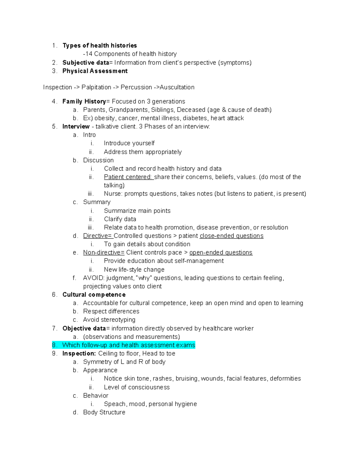 Physical Assessment Exam 1 Study Guide: Key Concepts and Techniques ...
