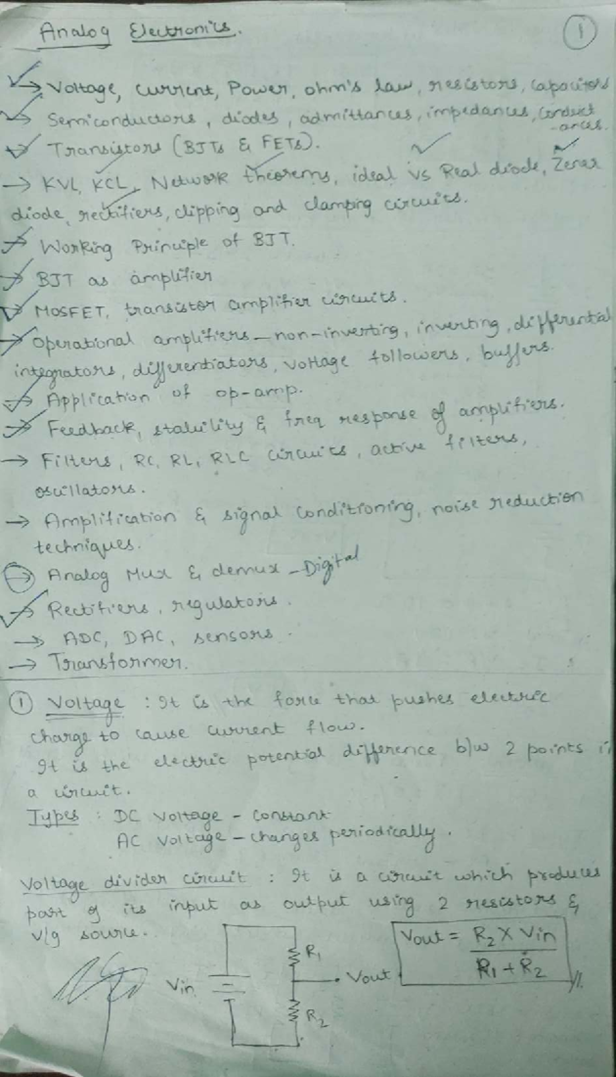 Analog ECE Handwritten Notes: Voltage, Current, and Power Concepts ...