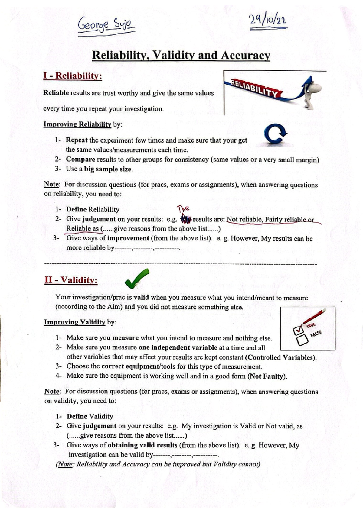 Science Skill Notes: Reliability, Validity, and Accuracy Overview - Studocu