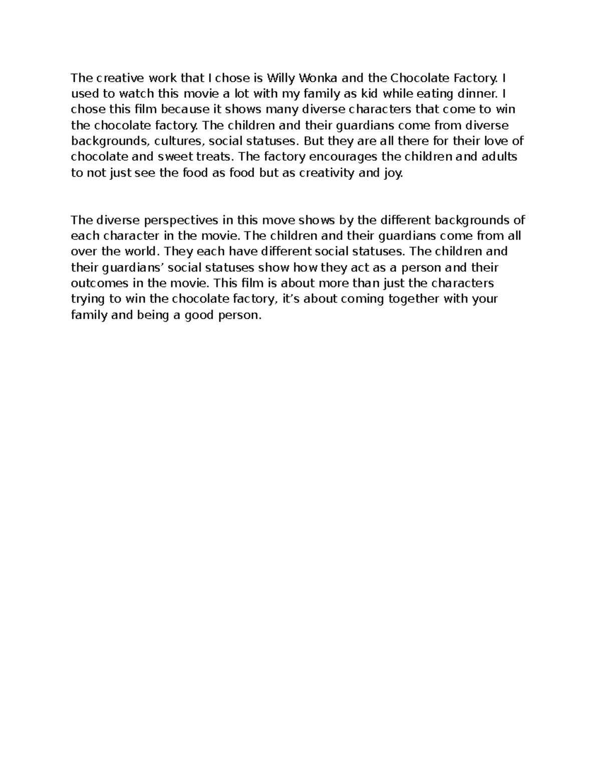Analysis of Diversity in Willy Wonka and the Chocolate Factory - Studocu