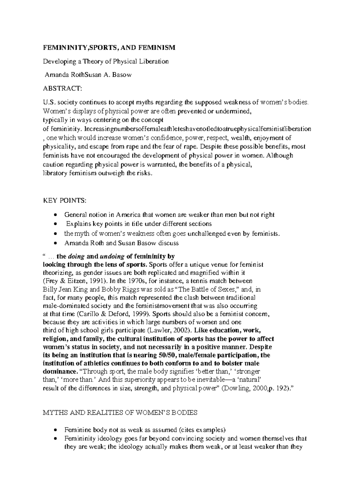 FEM 301: Femininity, Sports, and Feminism - A Theory of Physical ...