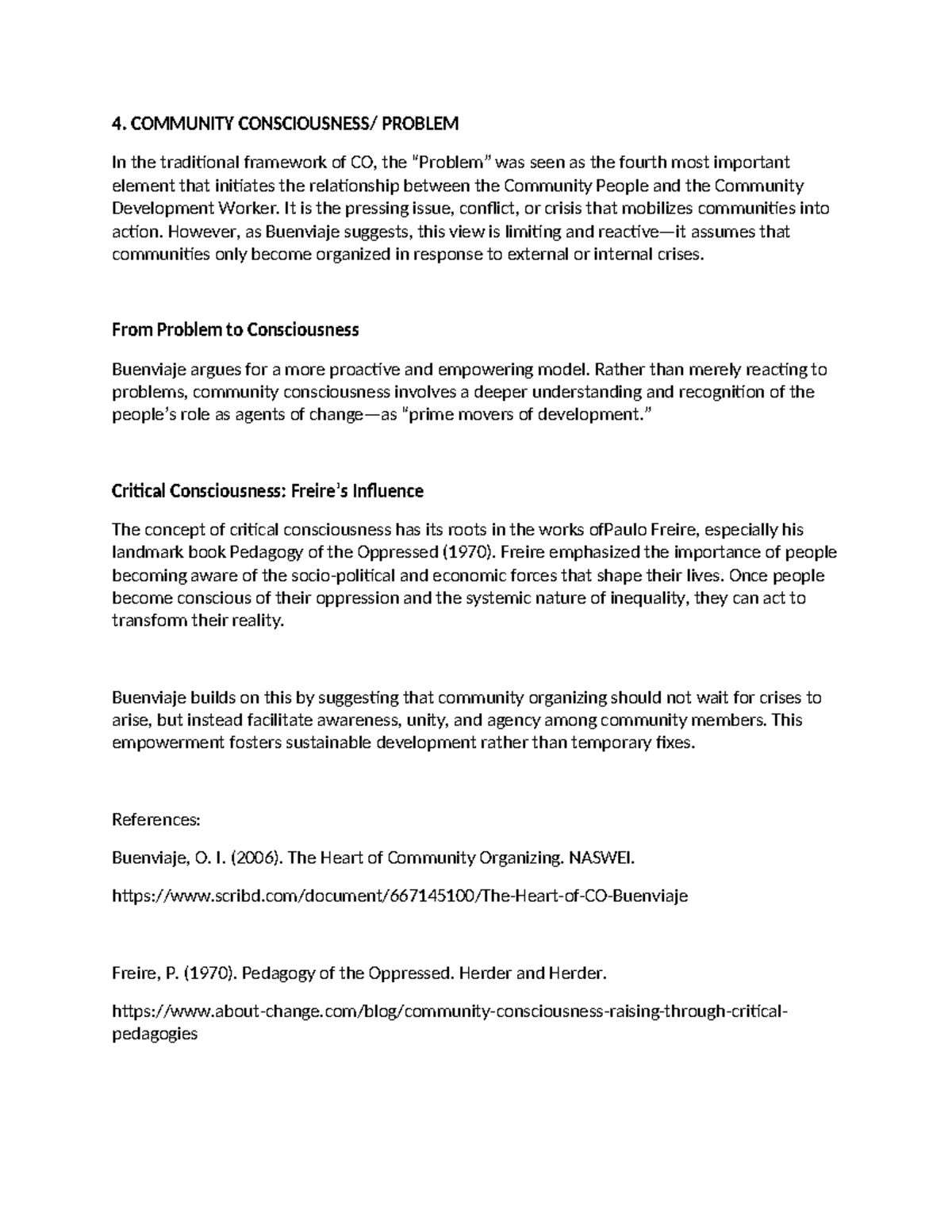 4. Community Consciousness: From Problems to Empowerment - Studocu