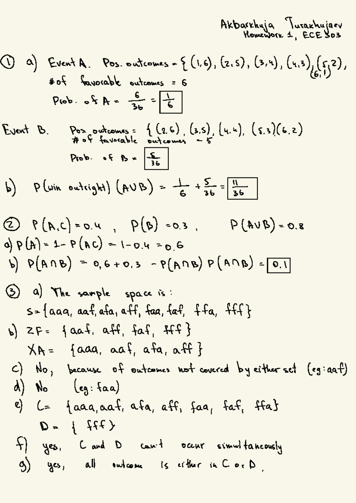 ECE 303 Homework 1 Solutions: Event Probability Analysis - Studocu