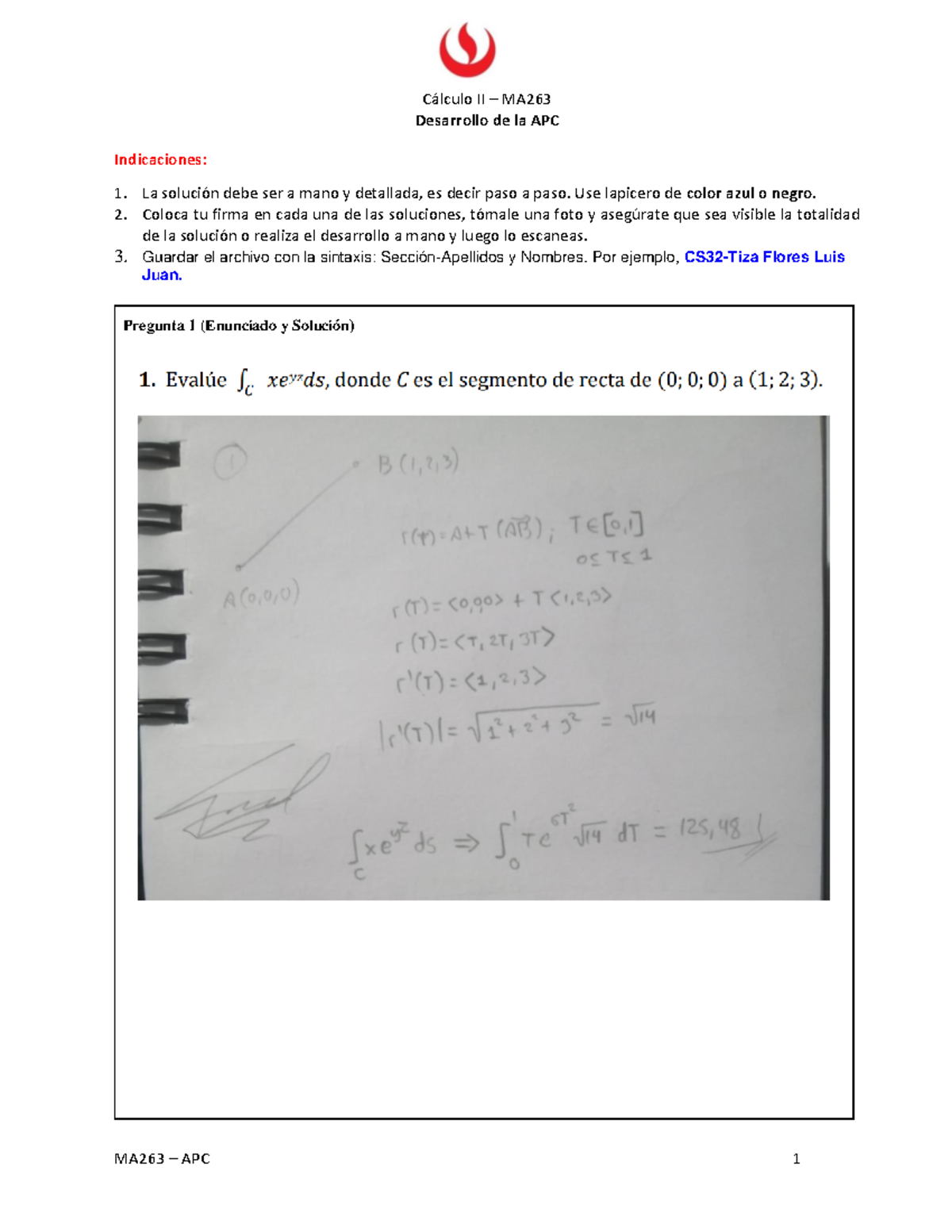 Cálculo II MA263 Desarrollo de la APC - Instrucciones y Ejemplos - Studocu