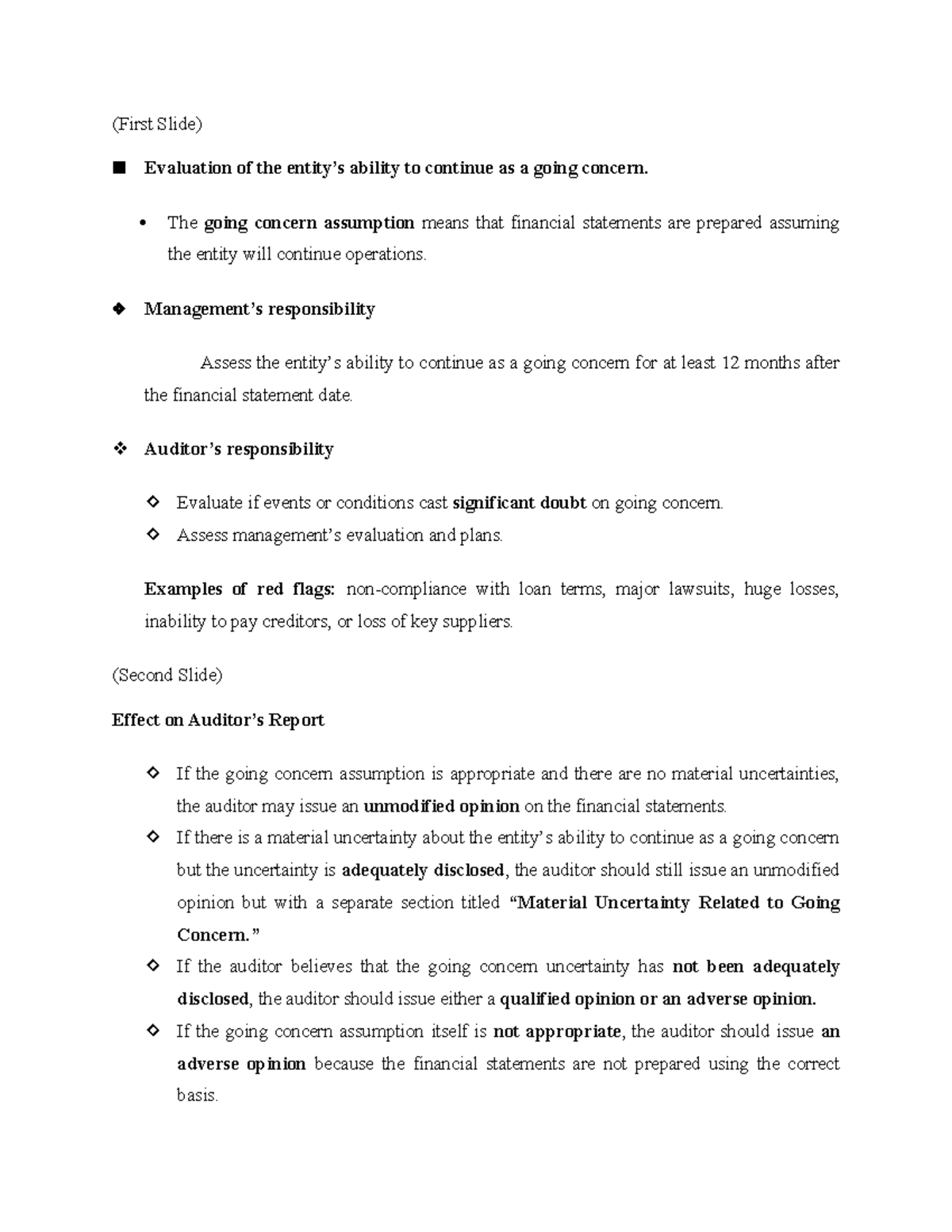 Auditing Theory: Going Concern Evaluation and Reporting - Studocu