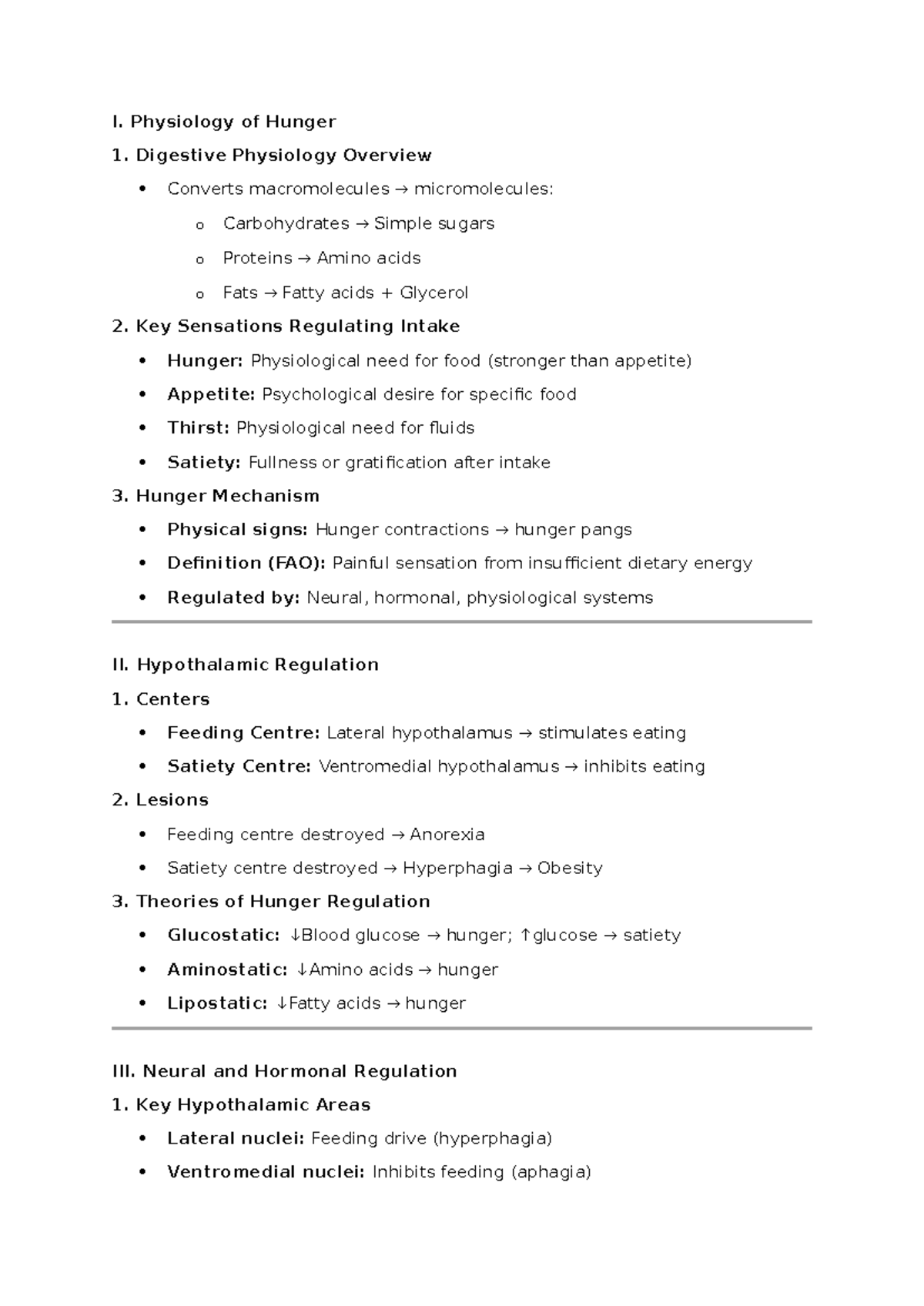 Physiology of Hunger: Digestive Mechanisms & Regulation (BIO 101) - Studocu