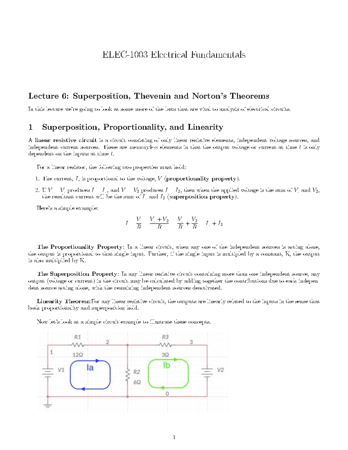 ELEC1003 Lecture 6: Superposition, Thevenin & Circuit Theorems - Studocu