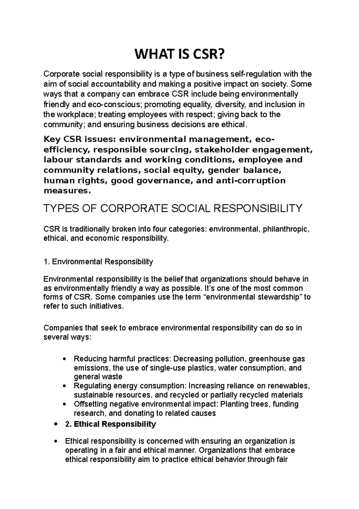 CSR and Human Rights Overview - Key Concepts and Responsibilities - Studocu