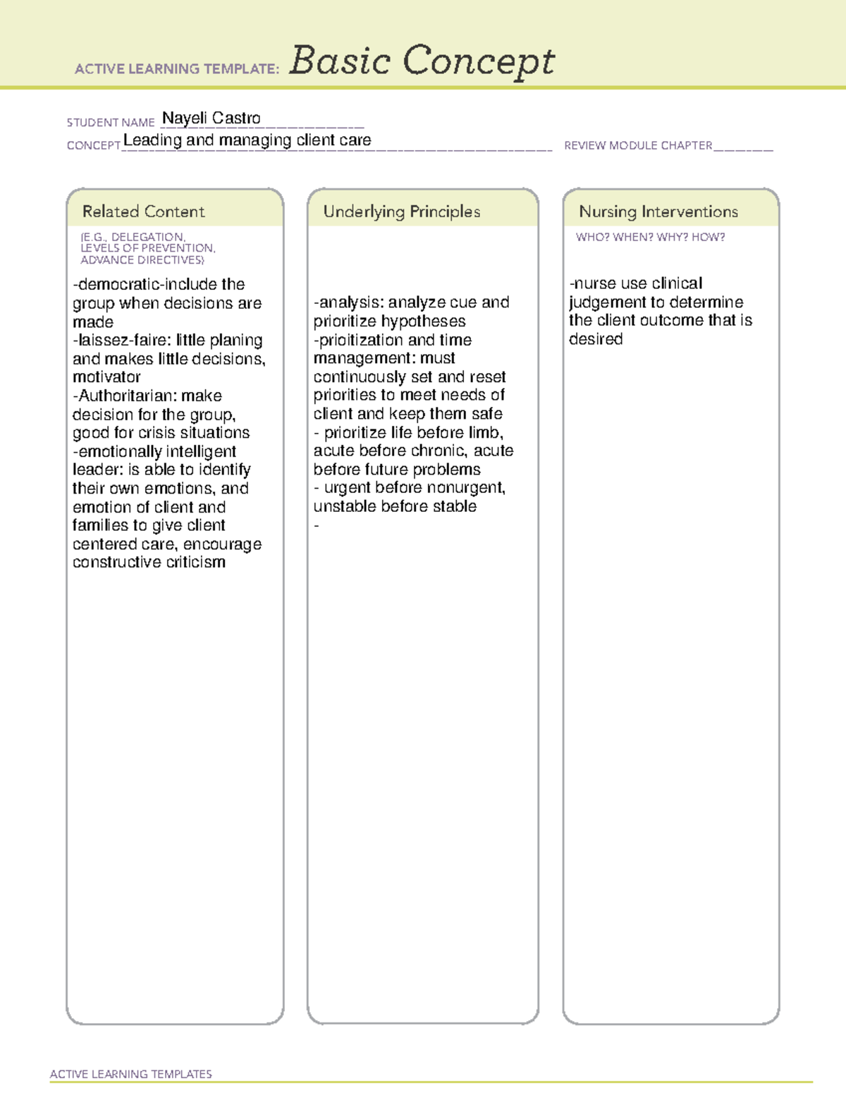 Basic concept restricted - Nurs 151 - ACTIVE LEARNING TEMPLATES Basic ...