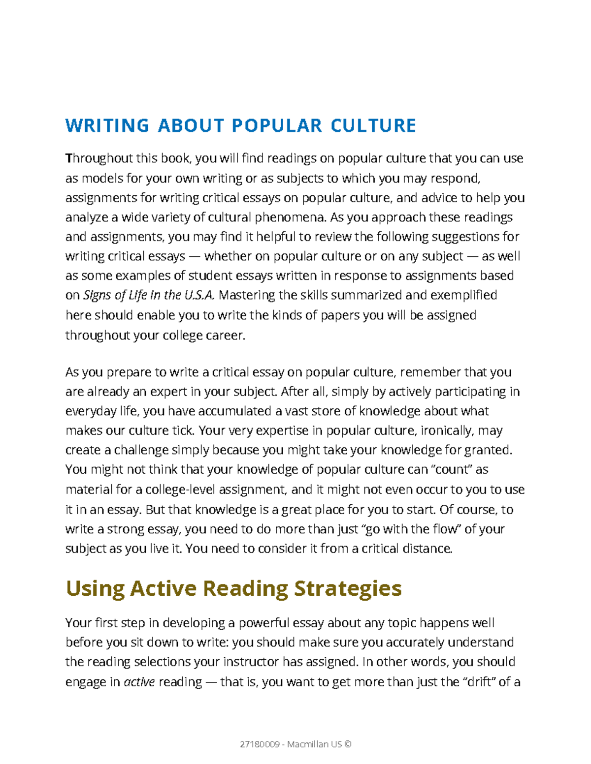 Writing Critical Essays on Popular Culture (Course Code: U-Print ...