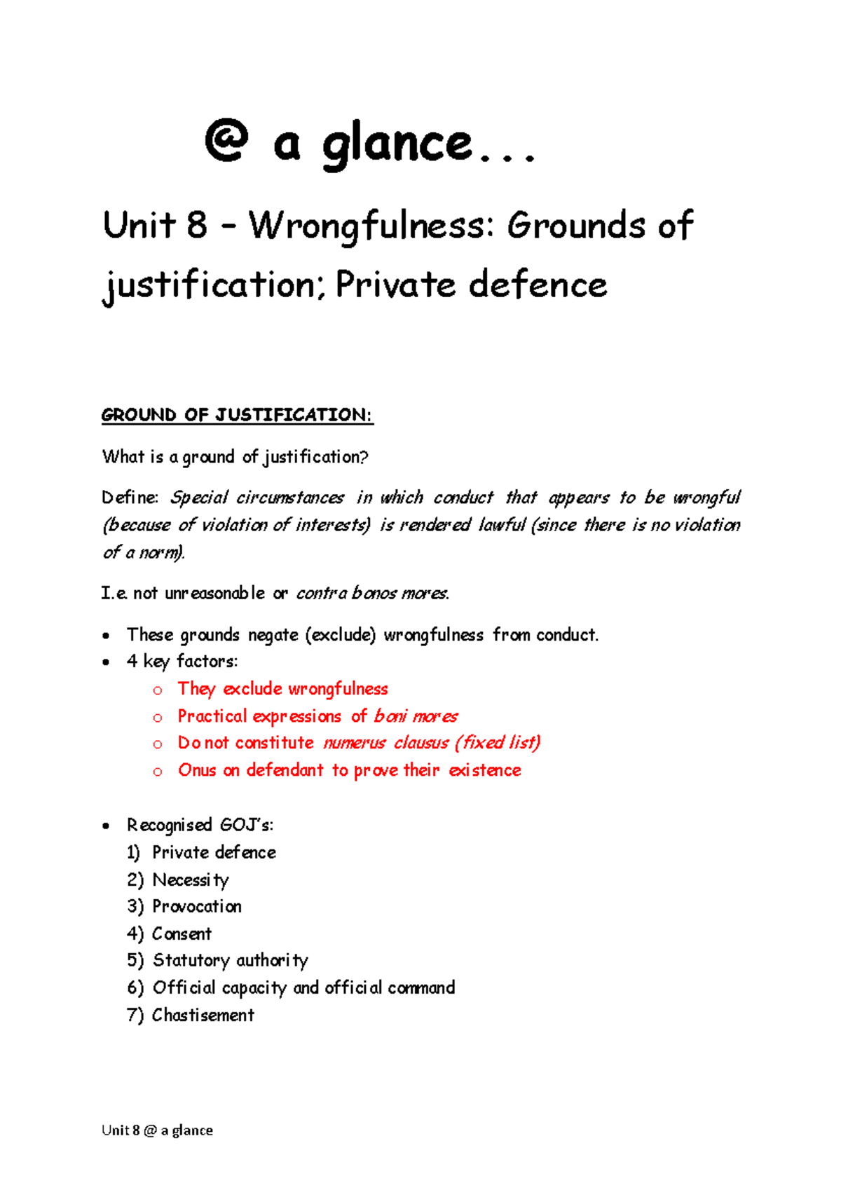 Unit 8 - Wrongfulness, capacity - @ a glance... Unit 8 – Wrongfulness ...