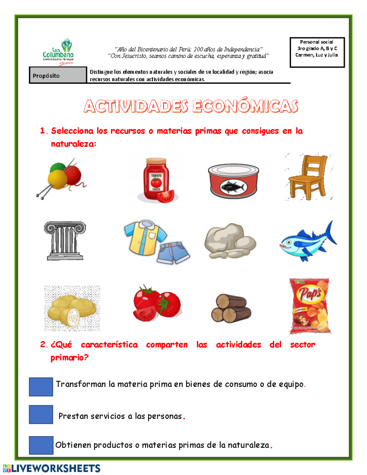 Actividades Económicas y Recursos Naturales - 3ro Grado A, B, C - Studocu