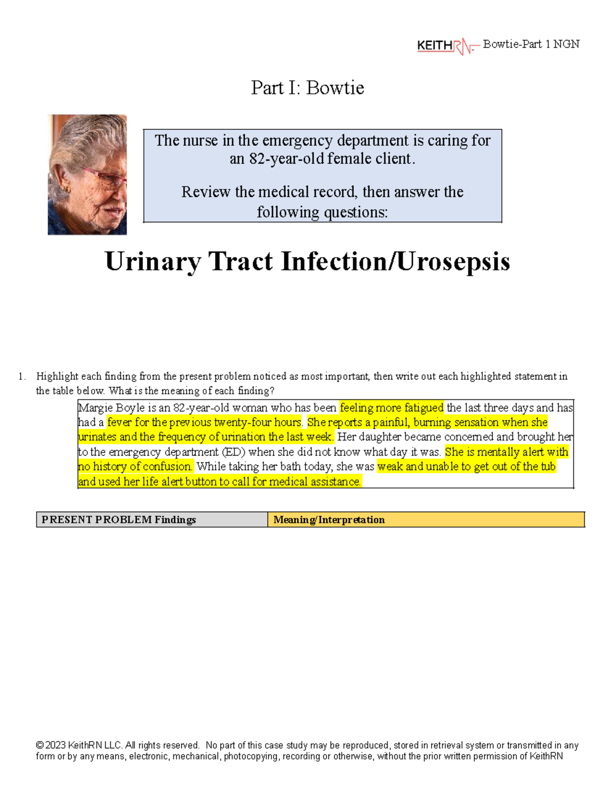 Urosepsis Case Study (NUR 301): Clinical Findings and Nursing Actions ...