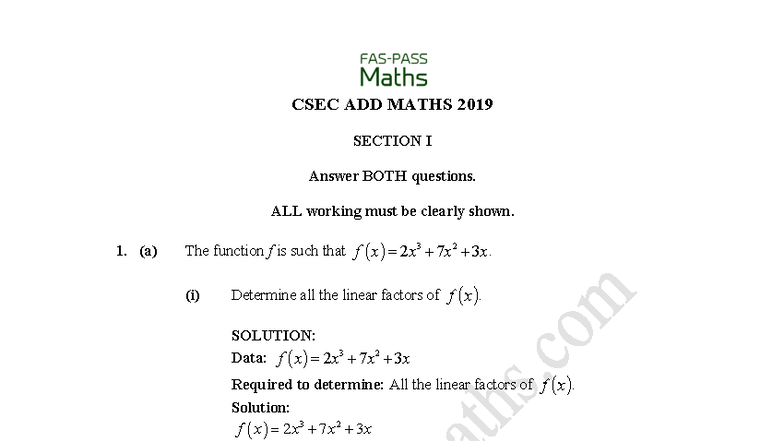 CSEC ADD MATHS 2019 PAPER 2 - DETAILED SOLUTIONS - Studocu