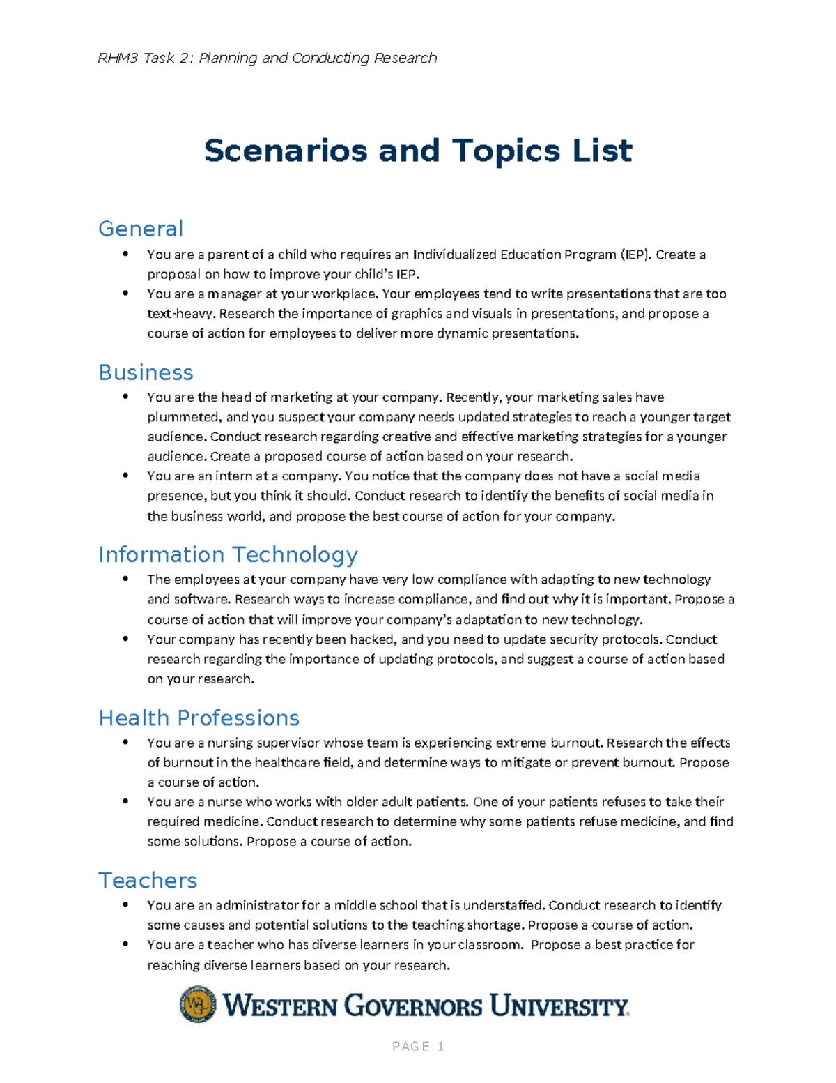RHM3 Task 2: Research Scenarios & Topics for IEP & Business Strategies ...