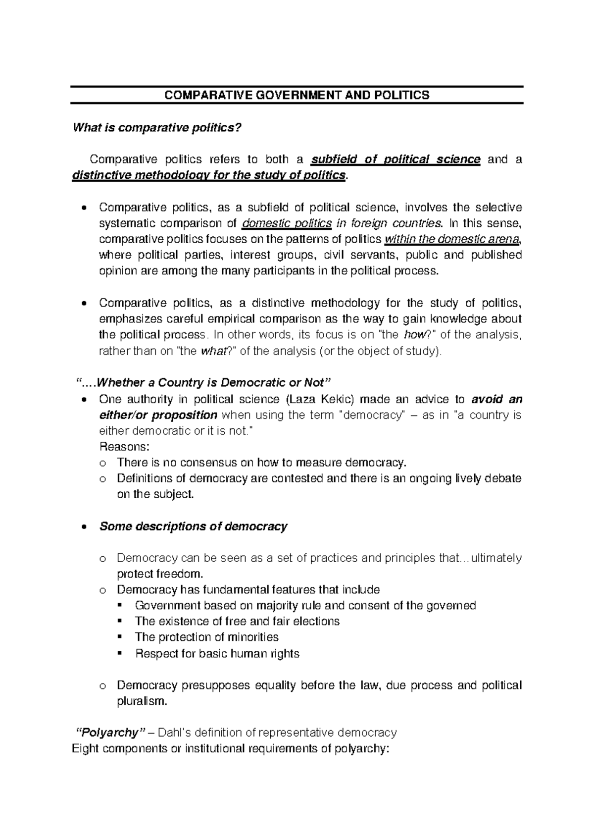 Comparative Politics Notes: Key Concepts in Gov 101 - Studocu