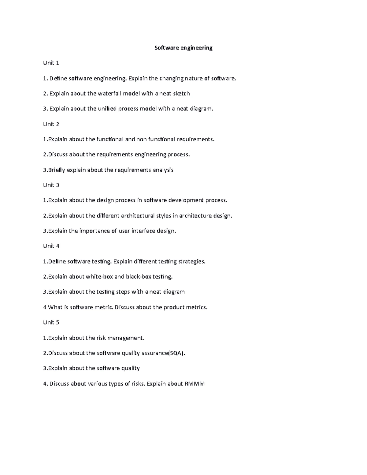 SE Important Questions: Software Engineering Concepts and Processes ...