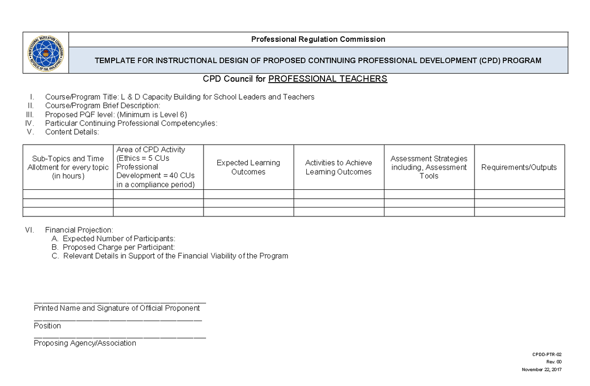 4.CPDD-PTR-02 Instructional Design Template for CPD Programs - Studocu