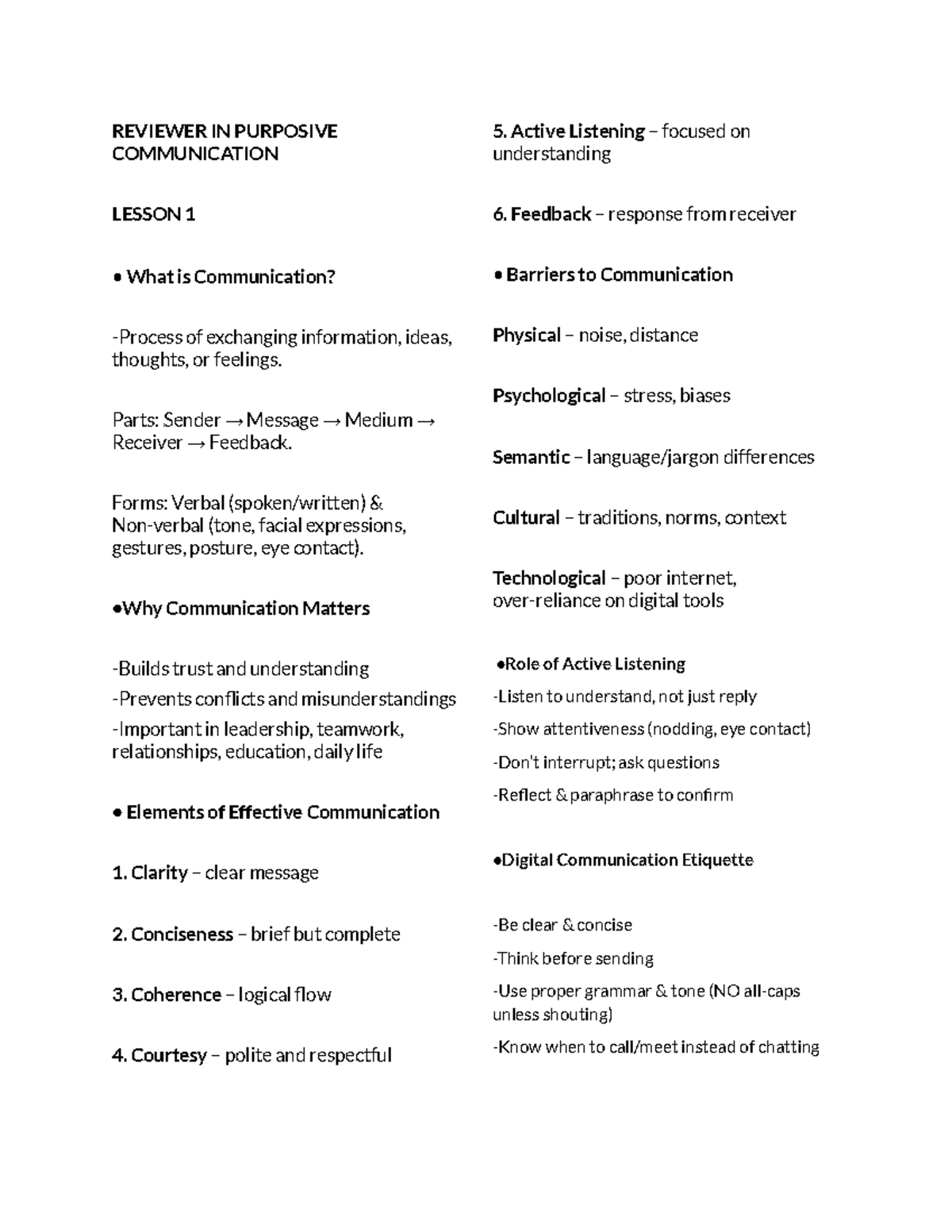 REVIEWER IN PURCOM 5: Active Listening & Effective Communication Skills - Studocu