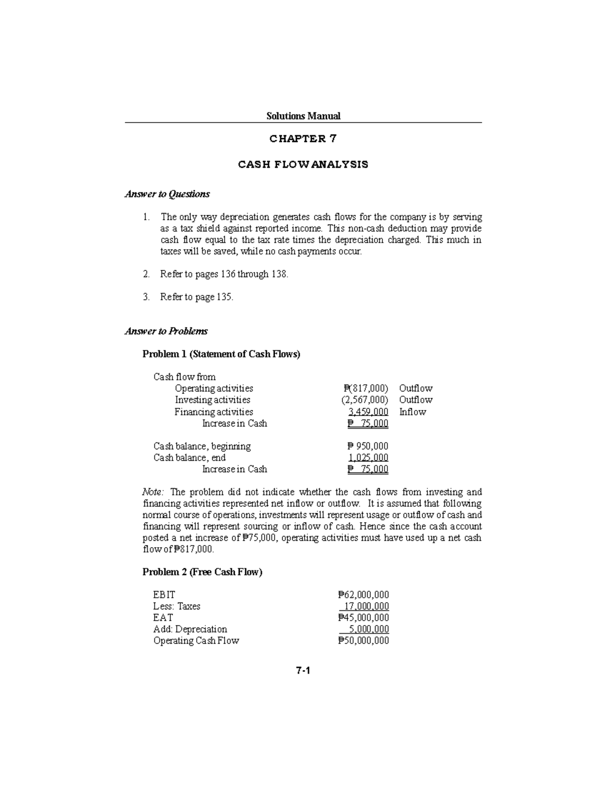 Toaz - Solutions Manual for Chapter 7: Cash Flow Analysis - Studocu