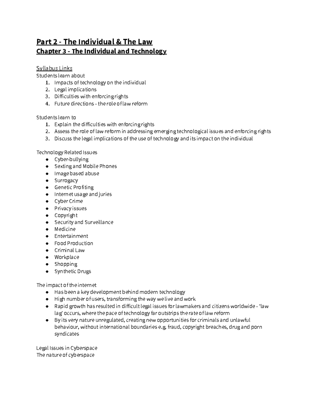 Part 2 - The Individual & The Law: Chapter 3 - Tech Impacts & Legal ...