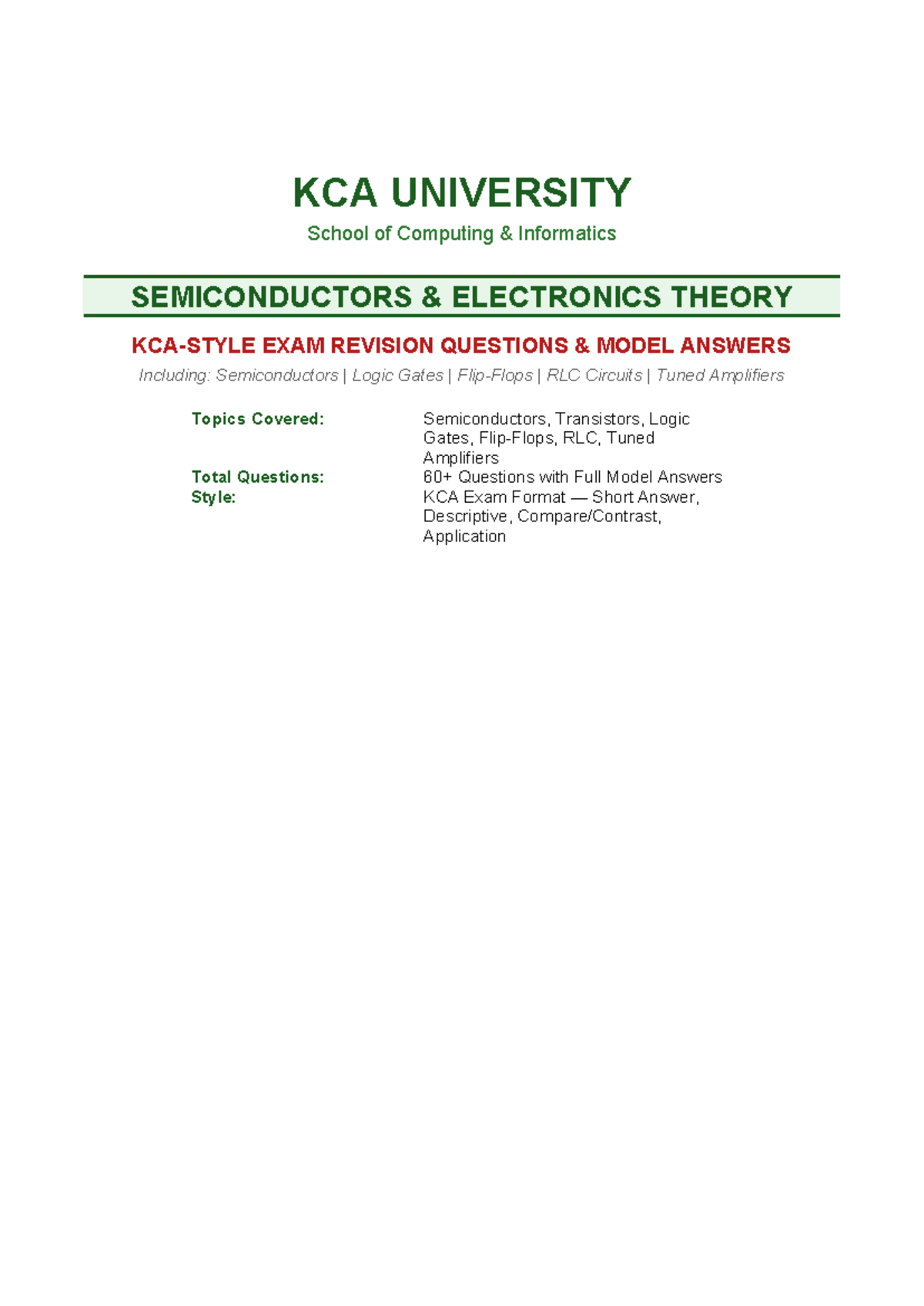 Semiconductors Electronics Theory Exam Revision Q&A - KCA University ...
