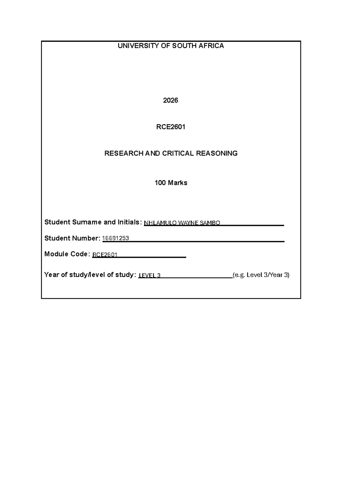 RCE2601 Assignment 1 Notes: Research & Critical Reasoning Insights ...