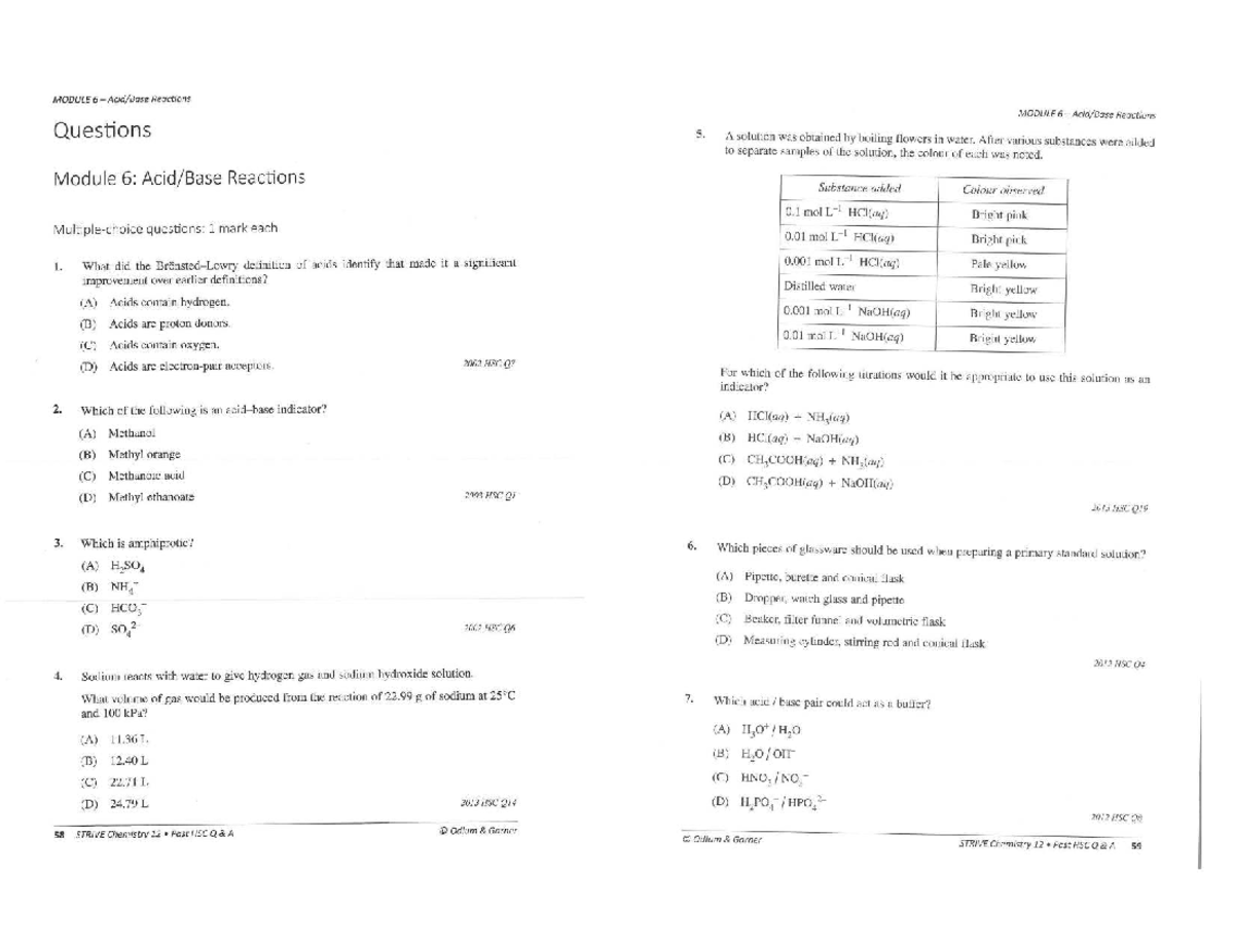 STRIVE Chemistry 12 Module 6: Reactions Past HSC Questions and Answers ...