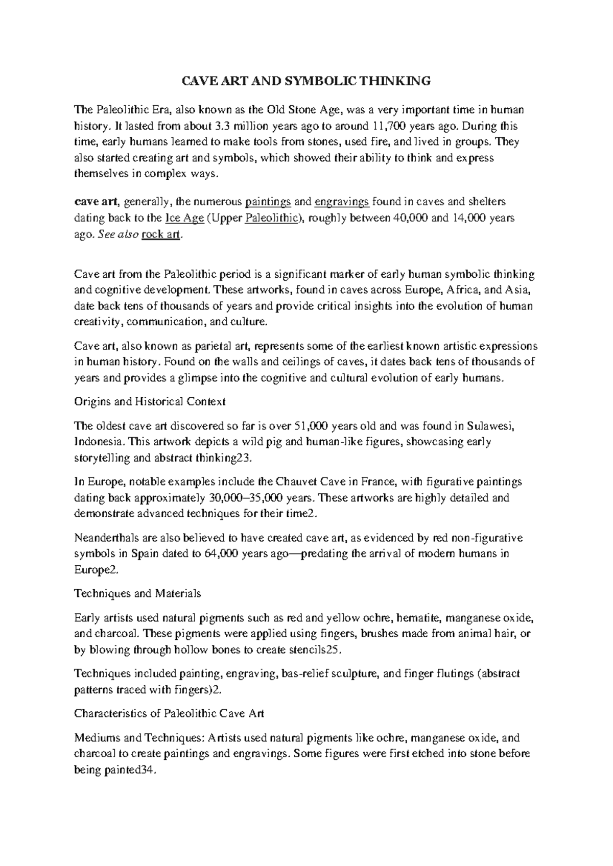 World History Report - para estudiar - CAVE ART AND SYMBOLIC THINKING ...