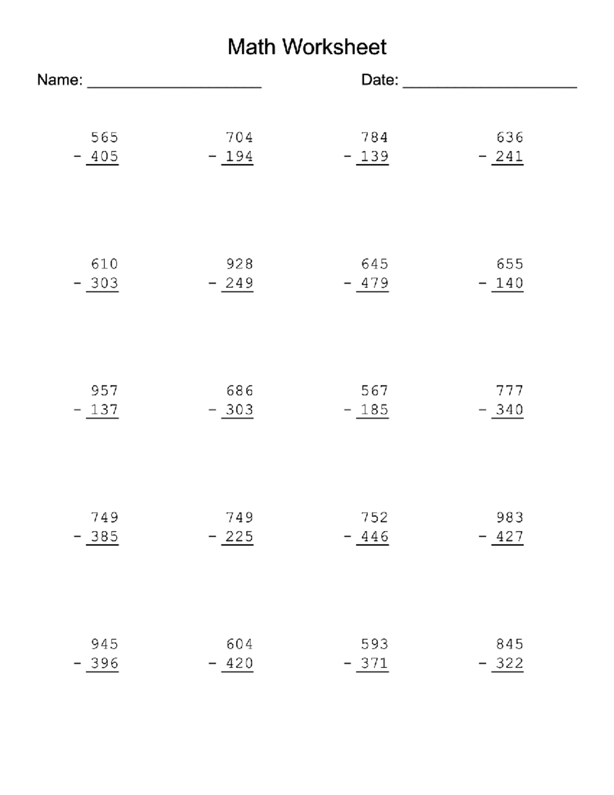 Math Worksheet with Answers for Course 565 - Studocu