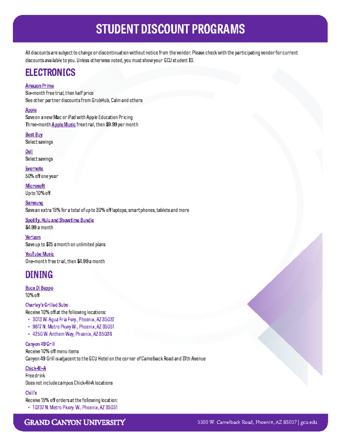 GCU Student Discount Programs: Electronics, Dining, & Entertainment ...