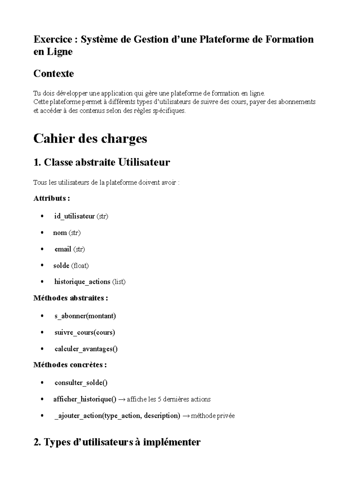 Exercice : Système de Gestion de Plateforme de Formation en Ligne - EFM ...