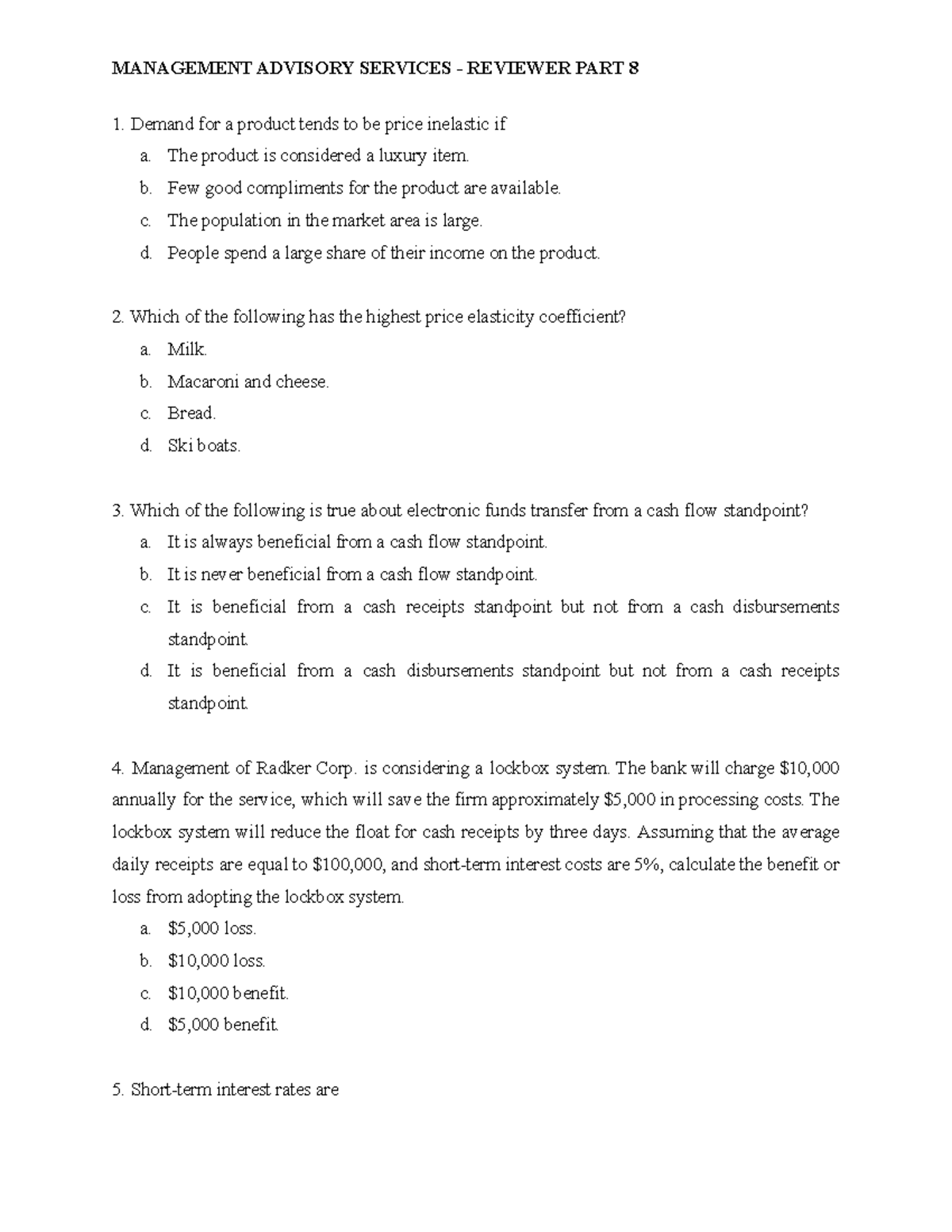 Management Advisory Services - Reviewer Part 8 - Demand for a product ...