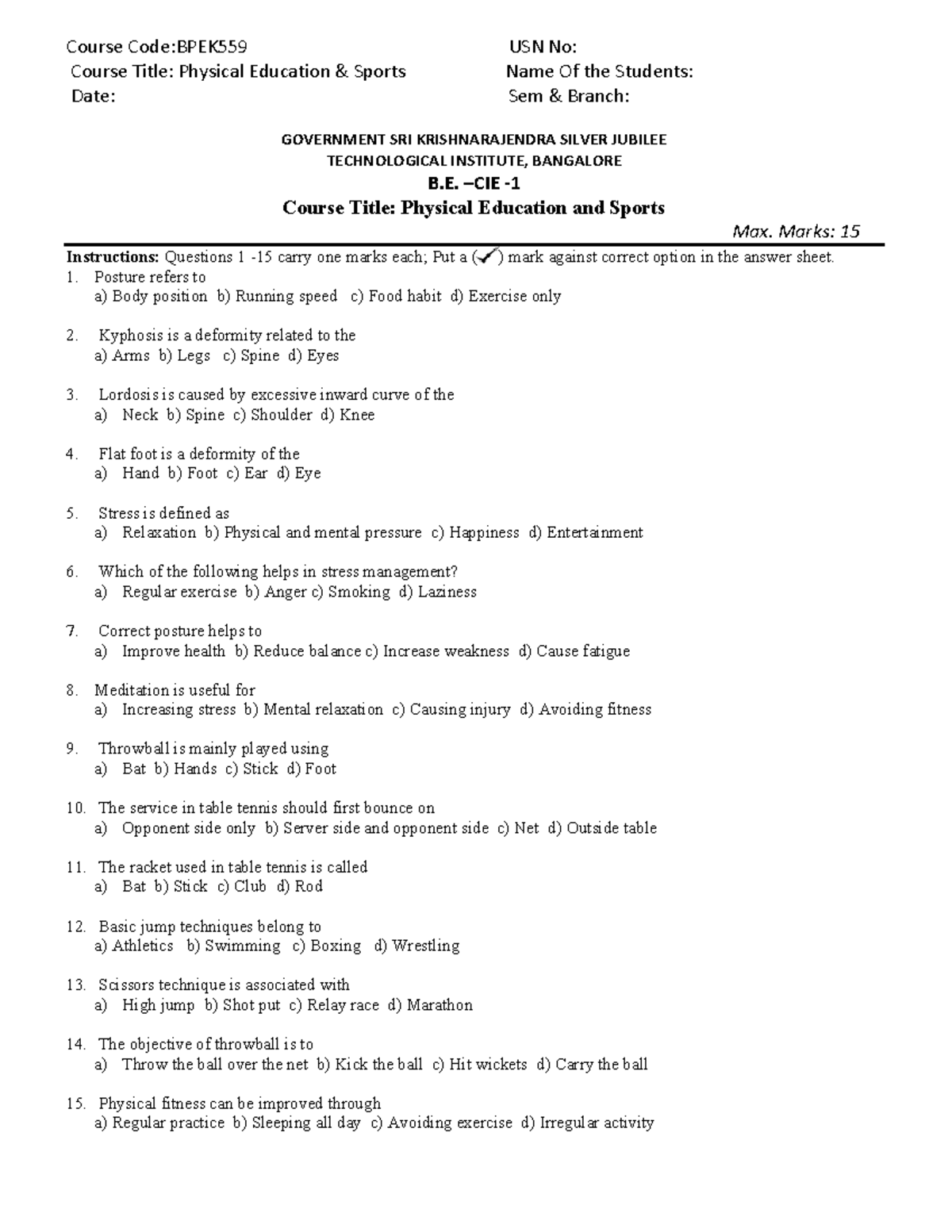 BPEK559 Physical Education & Sports Quiz Questions for 6th Sem - Studocu