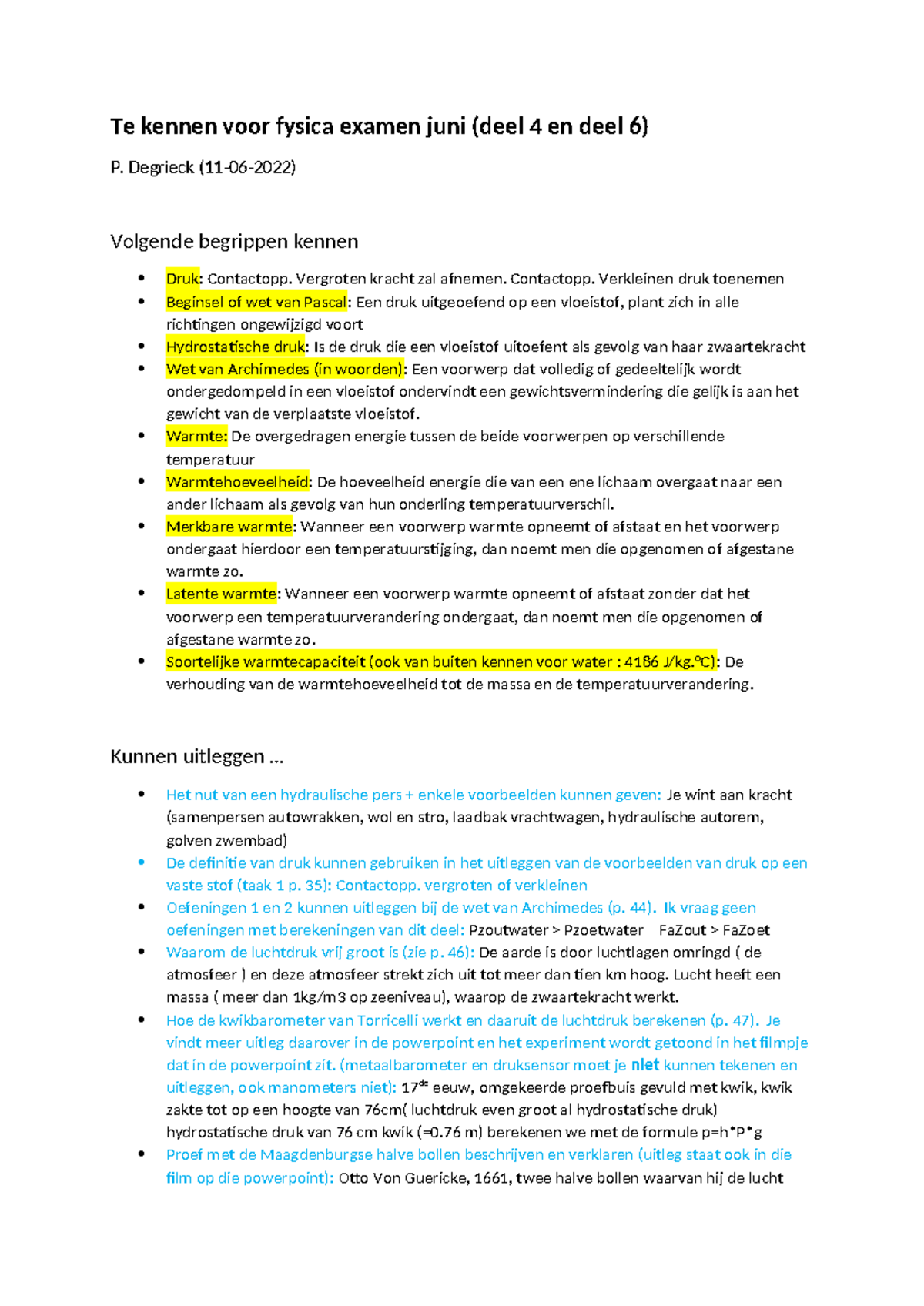 FYSICA 4-6: Essentiële Concepten voor Examen Juni - Druk & Warmte - Studocu