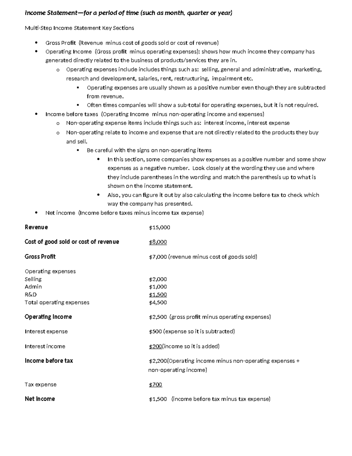 Income Statement & Balance Sheet Summary for Financial Analysis - Studocu