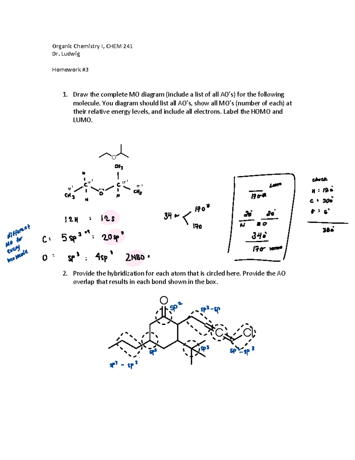 Organic Chemistry I, CHEM 241 Dr. Ludwig Homework 3: MO Diagram ...