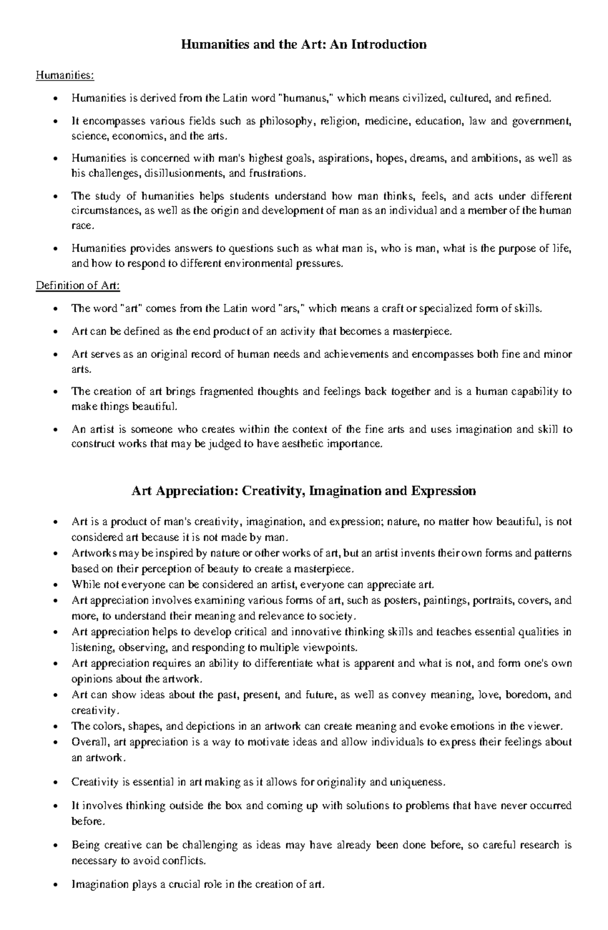 Humanities and Art: Prelim Review Notes for Introduction to Art - Studocu