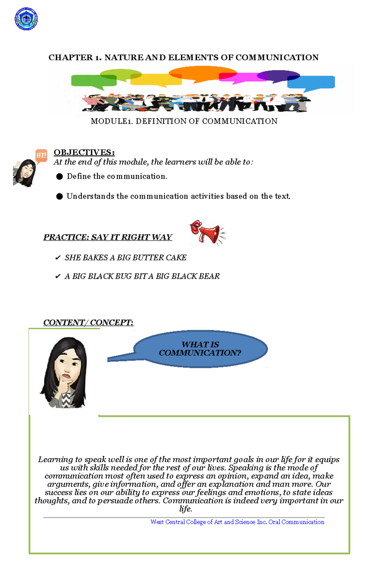 Module 1-ORAL- Communication - CHAPTER 1. NATURE AND ELEMENTS OF ...