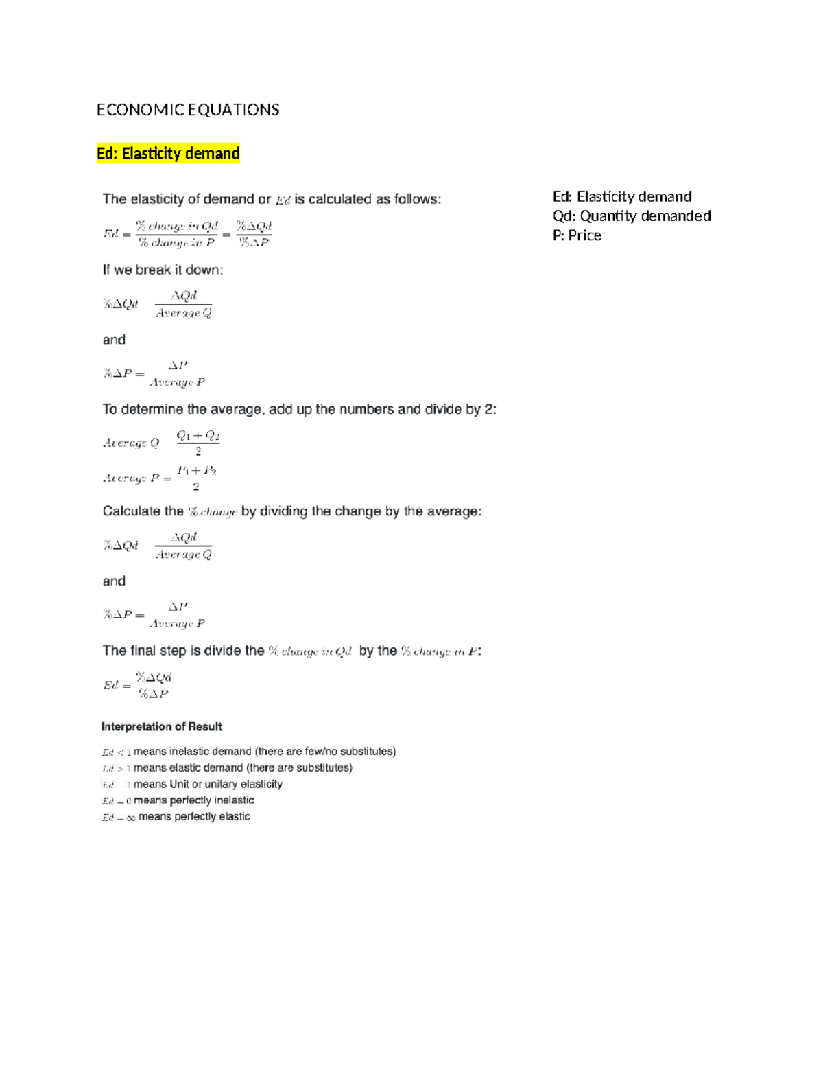 ECON 101: Key Economic Equations and Concepts Explained - Studocu