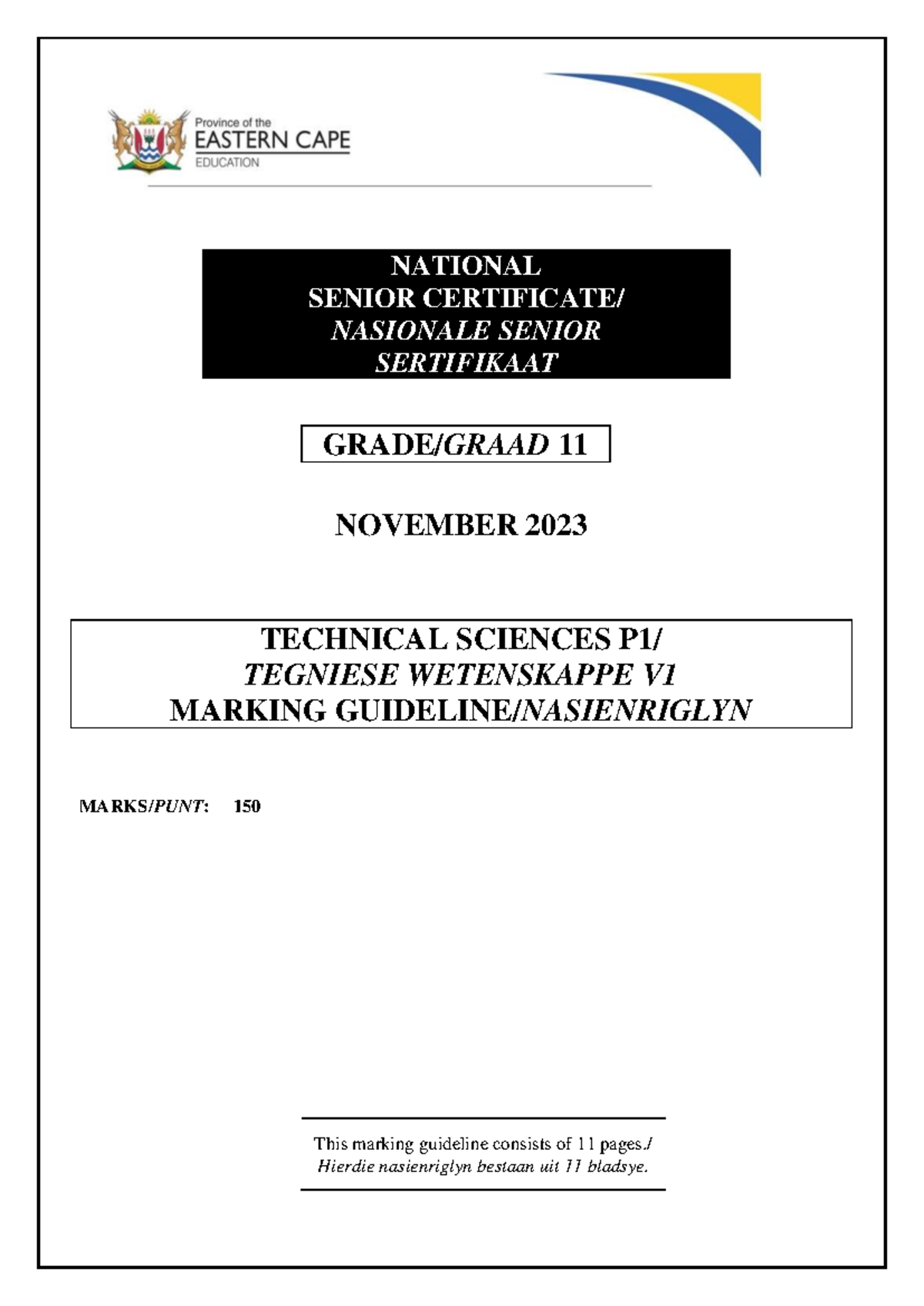 TECHNICAL SCIENCES P1 MARKING GUIDELINE GRADE 11 NOV 2023 - Studocu
