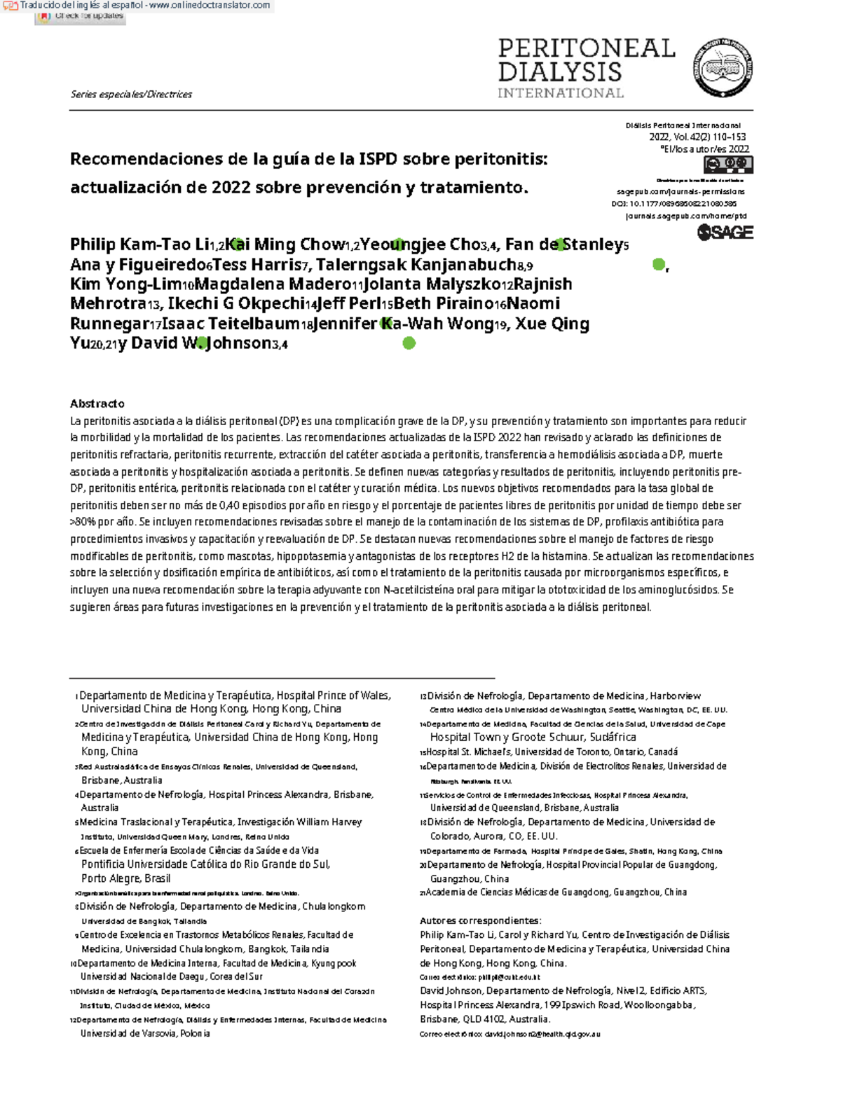 Recomendaciones de la ISPD sobre Peritonitis en Diálisis Peritoneal ...